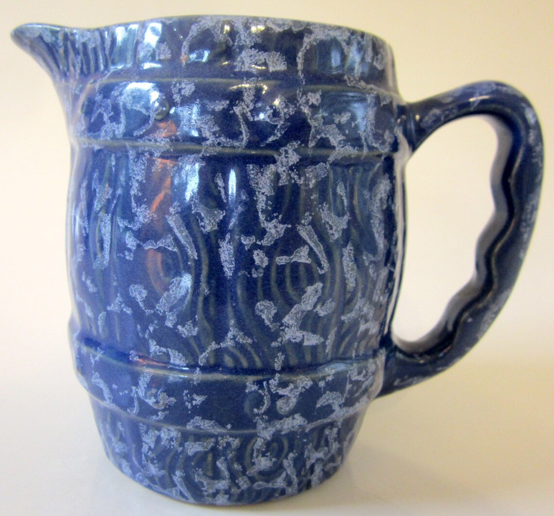 Blue Pitcher Creamer Ranch House USA Barrel Design Collectible - Etsy