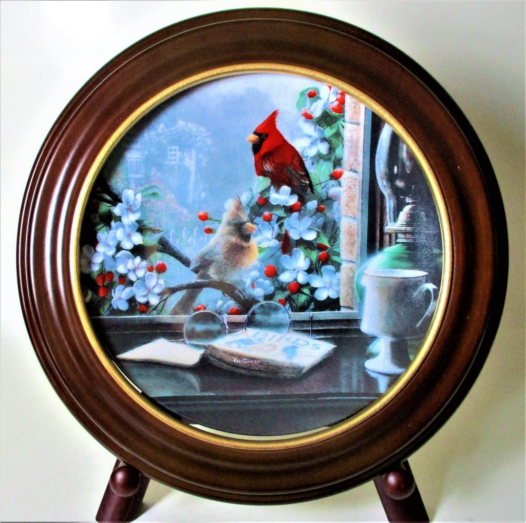 1993 the Library Cardinals Picture Collector Plate Round Wood Frame ...
