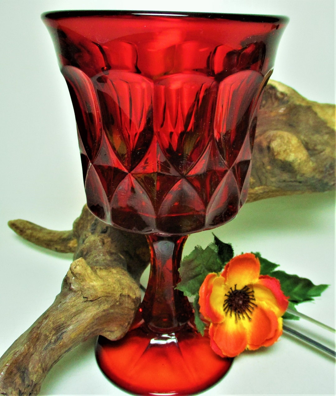 Glass Ruby Red Tulip Fluted Honeycomb Sundae Vintage Deep Color Soda ...