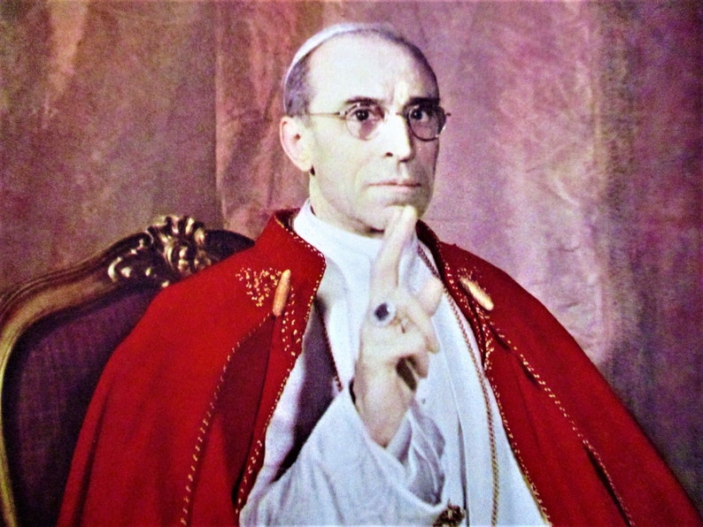 Mid-century Picture Pope Pius XII Blessing Wall Accessory Vintage 1950s ...