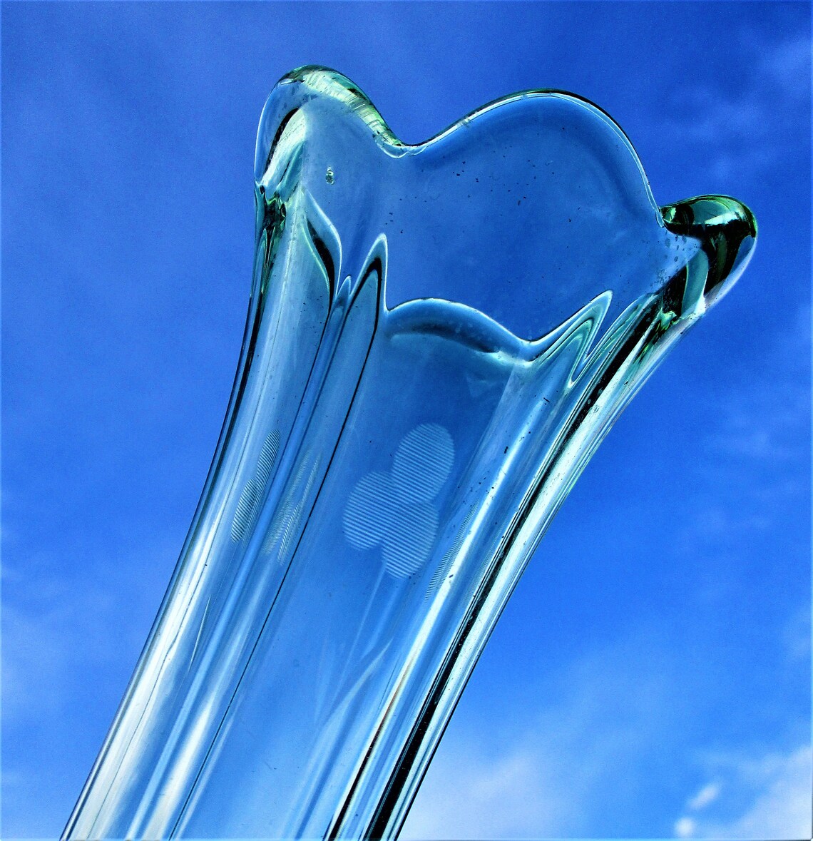 Green Vaseline Depression Glass Vase Ribbed Fluted Flared Planter ...