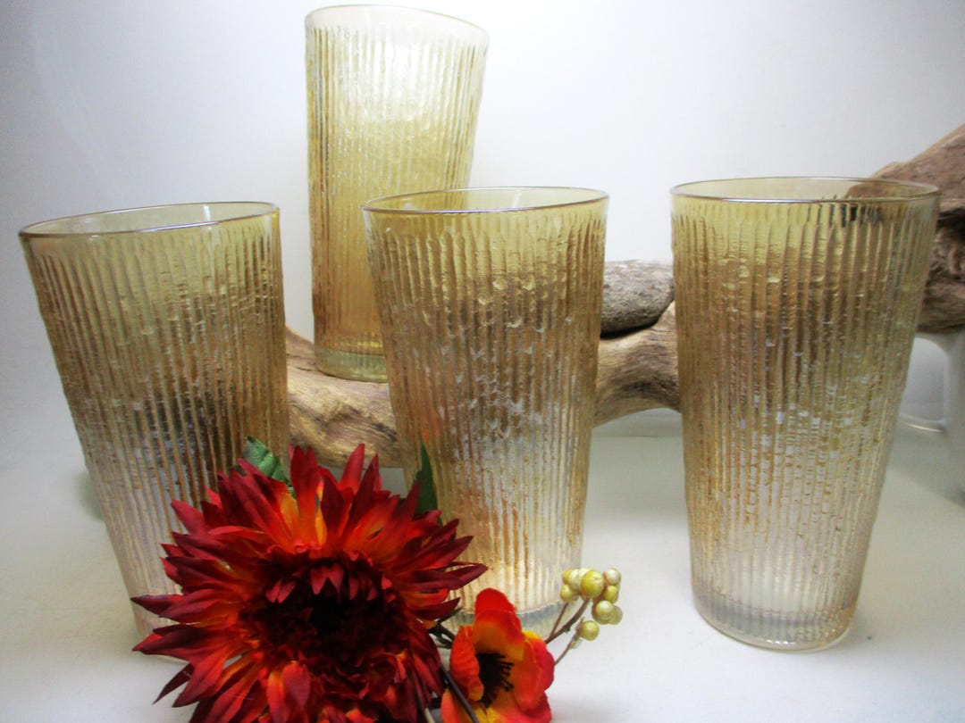 Vintage Amber Hickory Honey Gold Anchor Hocking Crinkle Glass Tumbler ...