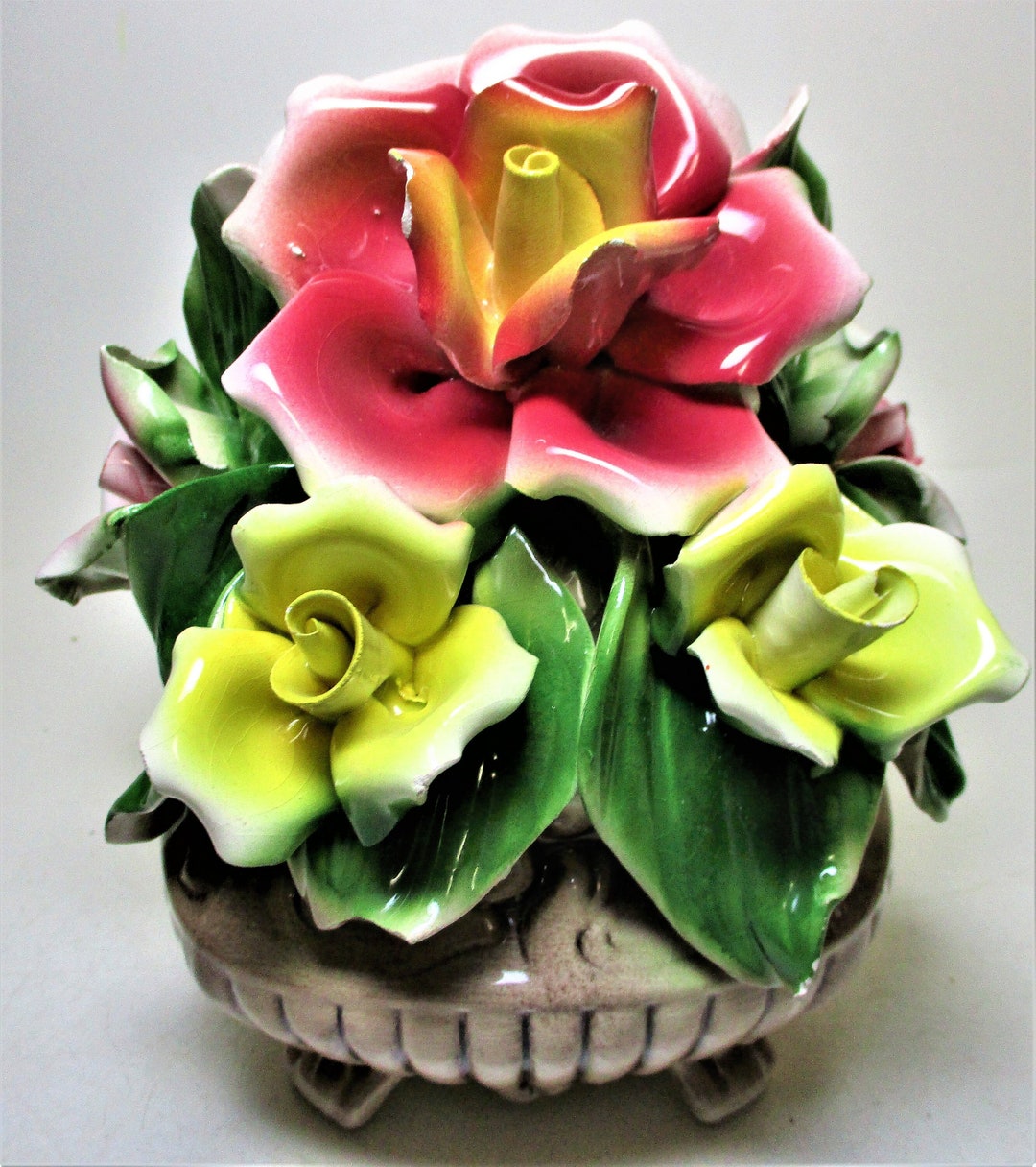 Vintage Rose Capodimonte Vintage Nuova Red Pink Yellow Porcelain ...