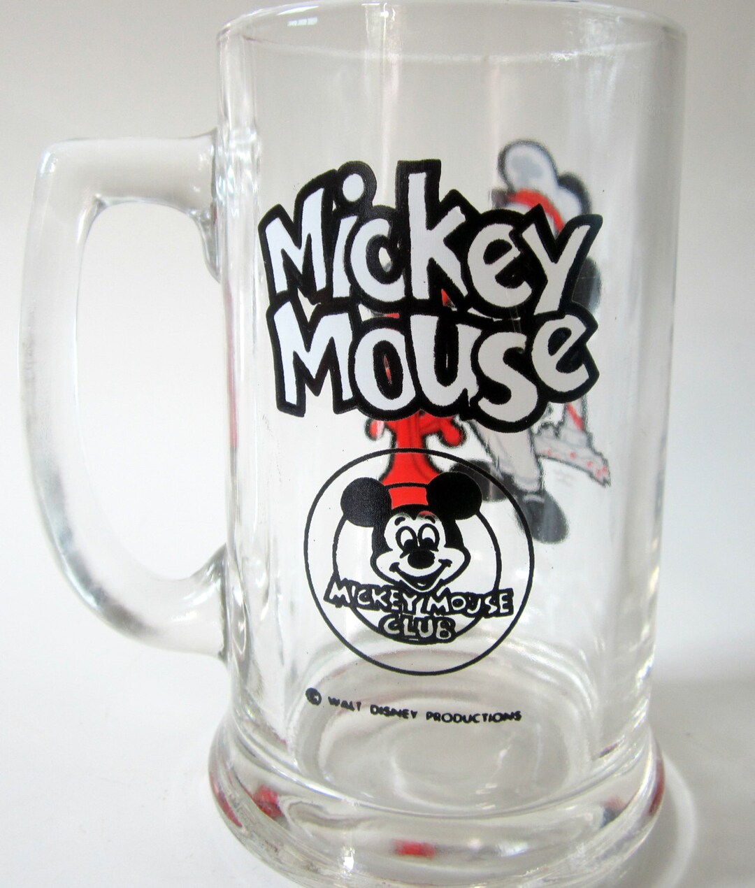 Vintage Mickey Mouse Club Glass Mug Disney Heavy Bottom Vintage ...