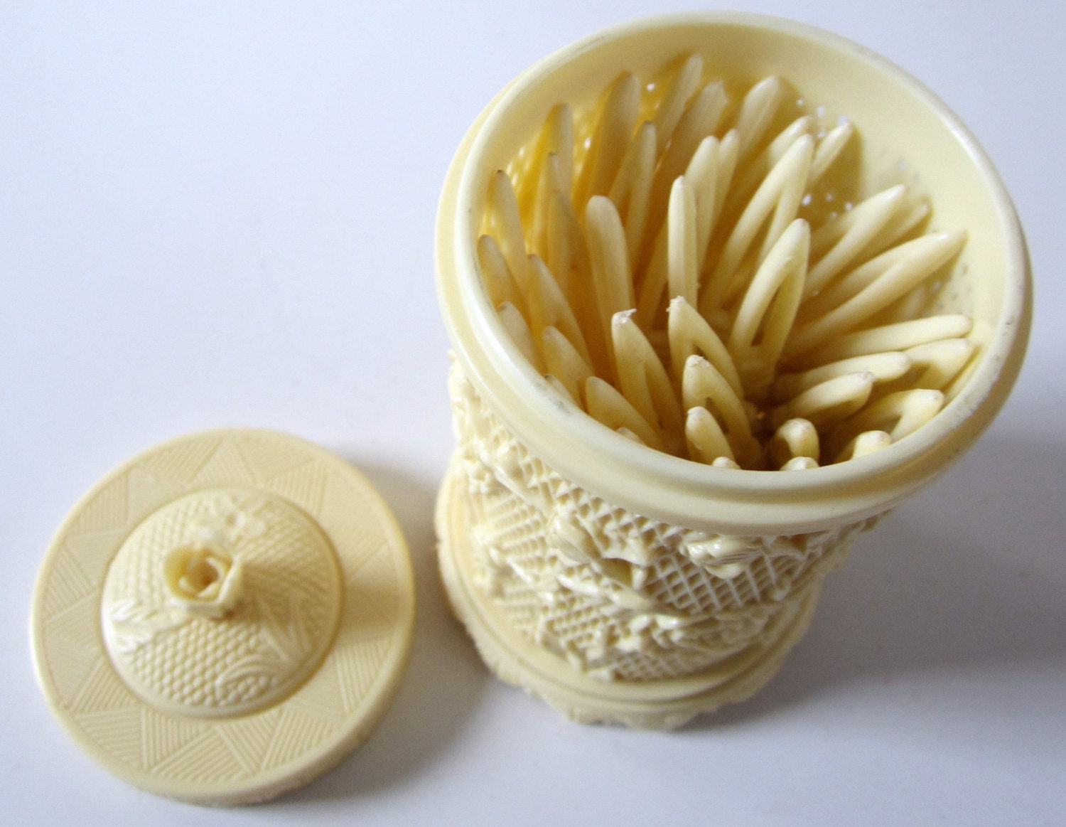 Cocktail Pick Fork Ornate Celluloid Holder Rose Lattice Stick Olive ...