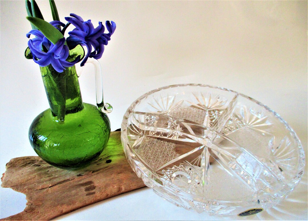 Slovakia Hand Cut Crystal Glass Dish Shell Bowl Valska Bela Krystal ...