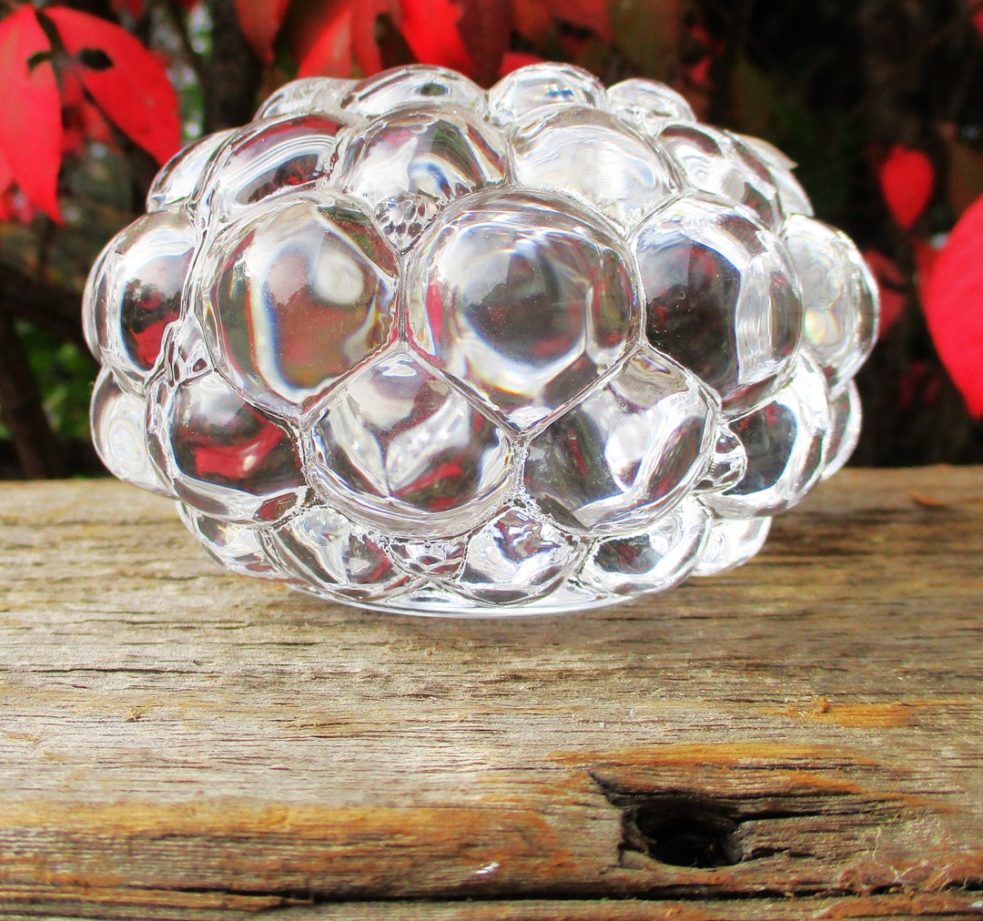 Art Glass ORREFORS Lead Crystal Raspberry Bubble Candle Holder Votive ...