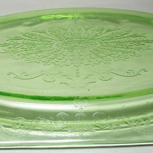 Green Depression Glass Serving Platter Grill Plate Snack Tray Embossed ...
