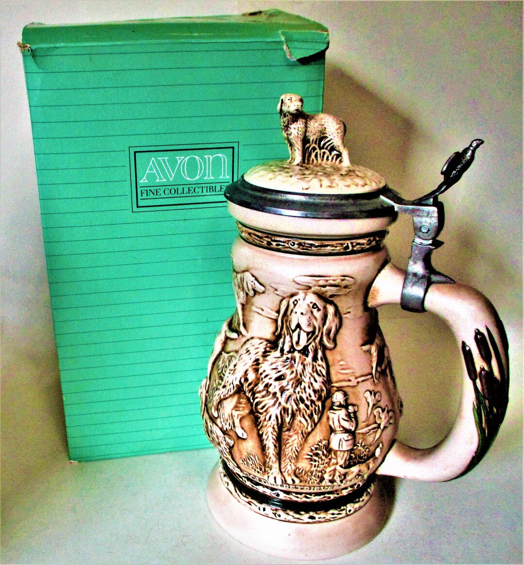 Ceramic AVON Stein 1991 USA Tribute Great Dogs Outdoors Hunting Brazil ...