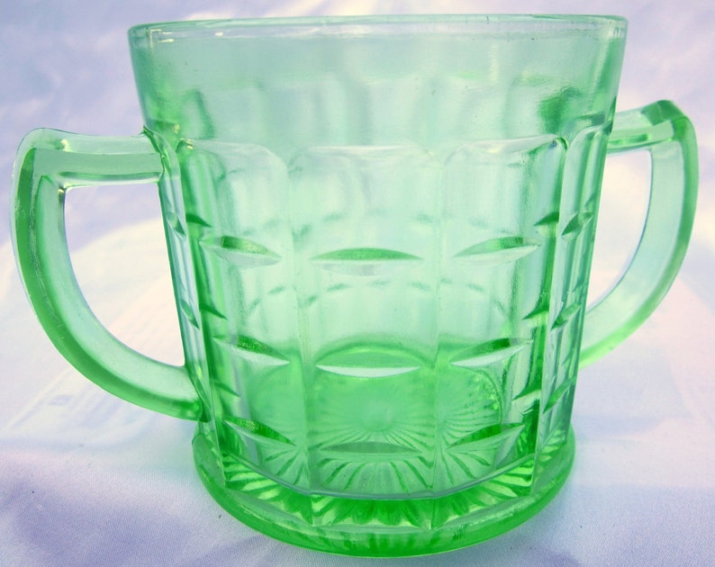 Sugar Bowl Green Depression Glass Block Optic Colonial Hazel - Etsy
