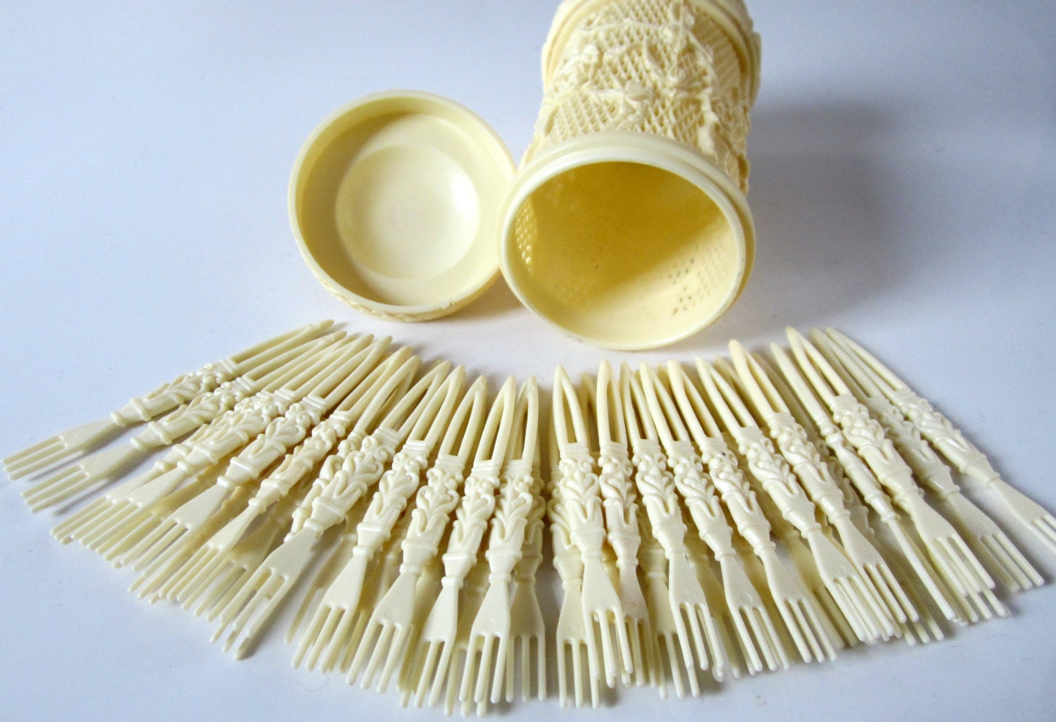 Cocktail Pick Fork Ornate Celluloid Holder Rose Lattice Stick Olive ...