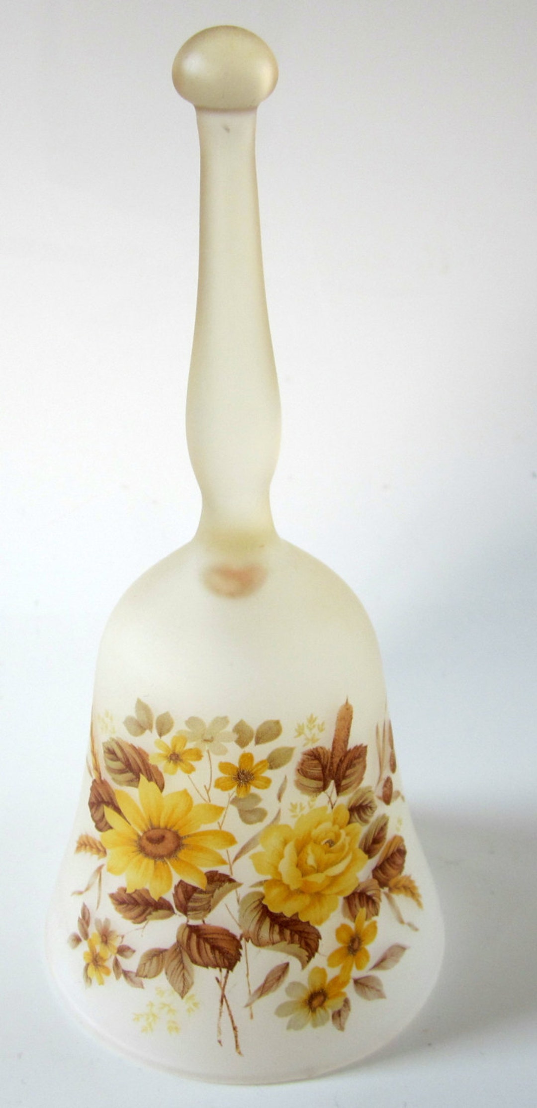 Viking Glass Bell Frosted Satin Flowers Yellow Rose Daisy Original ...