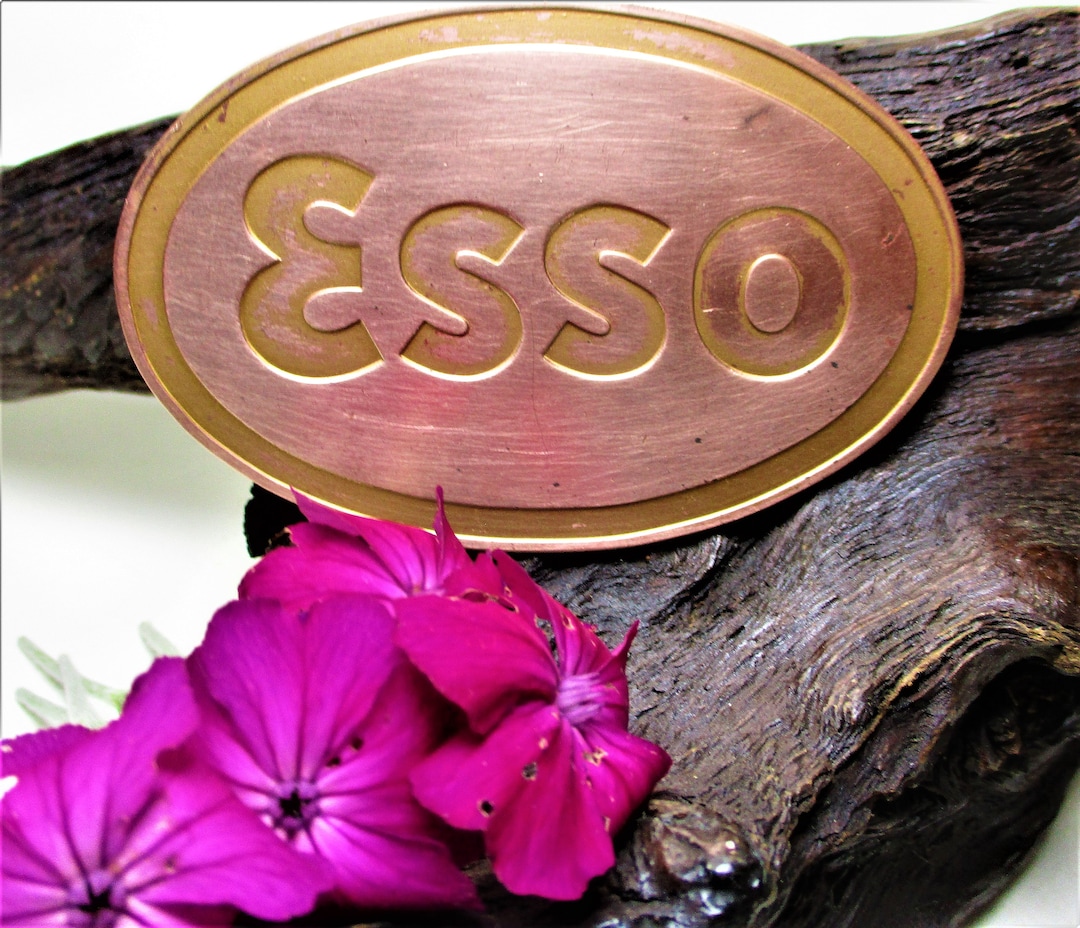 Exxon Esso USA Copper Brass Metal Tiger Logo Oval Raised 3D Label ...