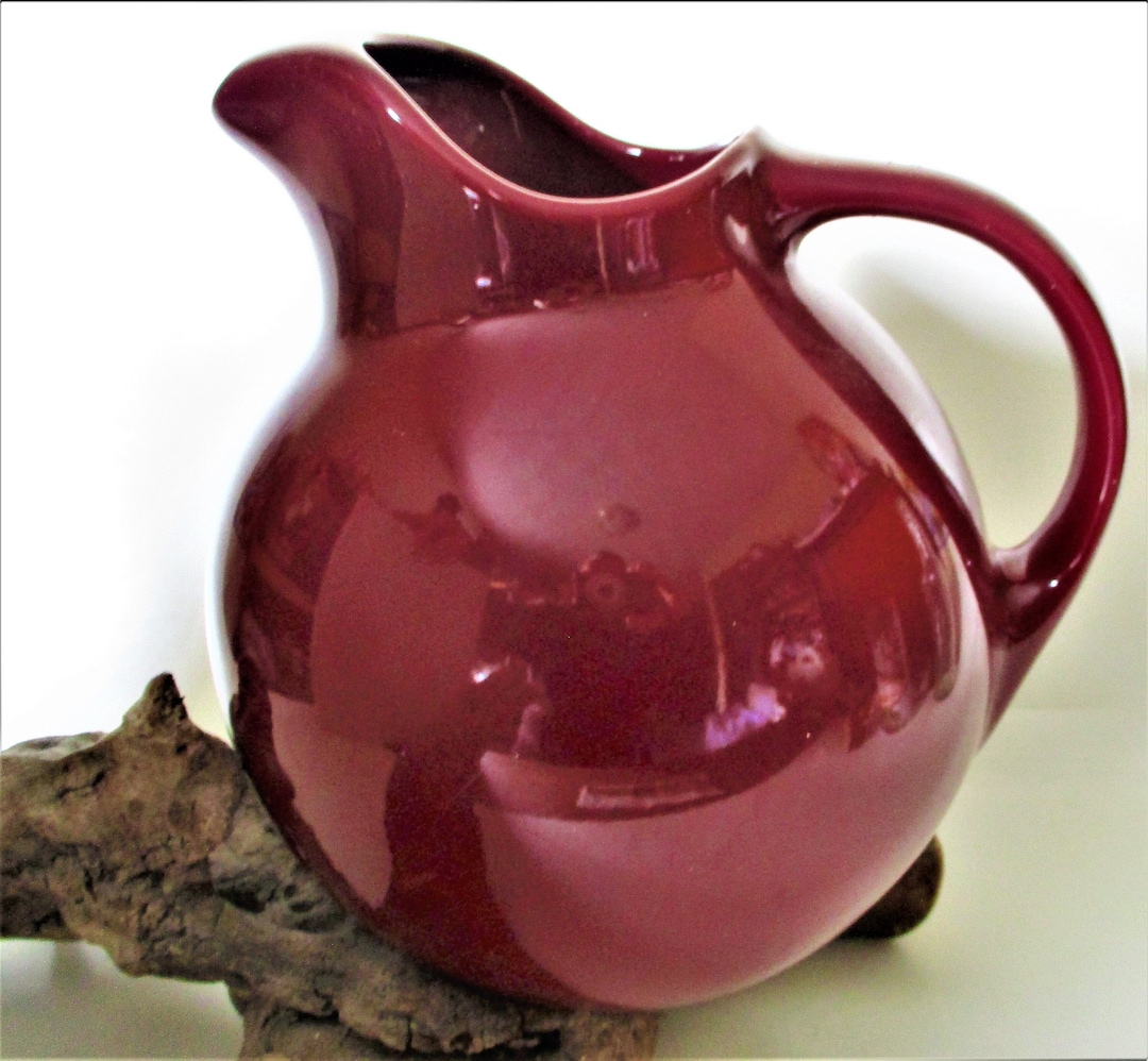 Vintage Hall China No 633 Burgundy Maroon Red Ball Jug Pitcher ...