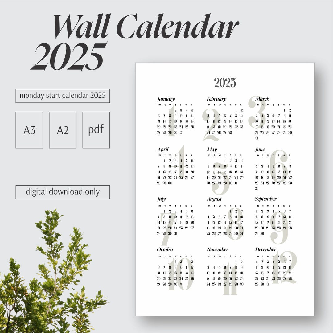 Wall Calendar Minimalist Digital Calendar | Printable Monthly Planner ...