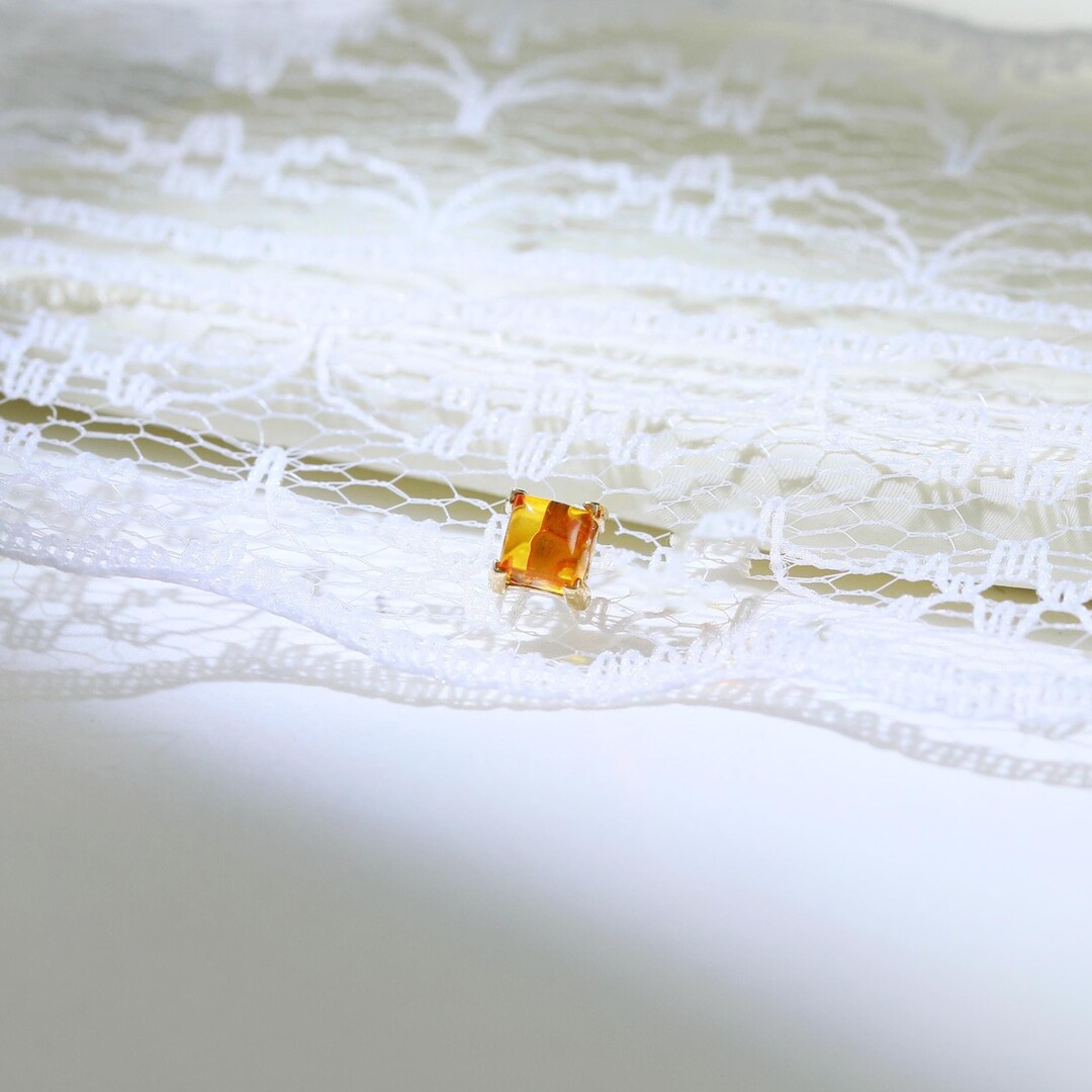 14K Solid Gold Amber Square Earring Minimalist Amber Stud Clear ...