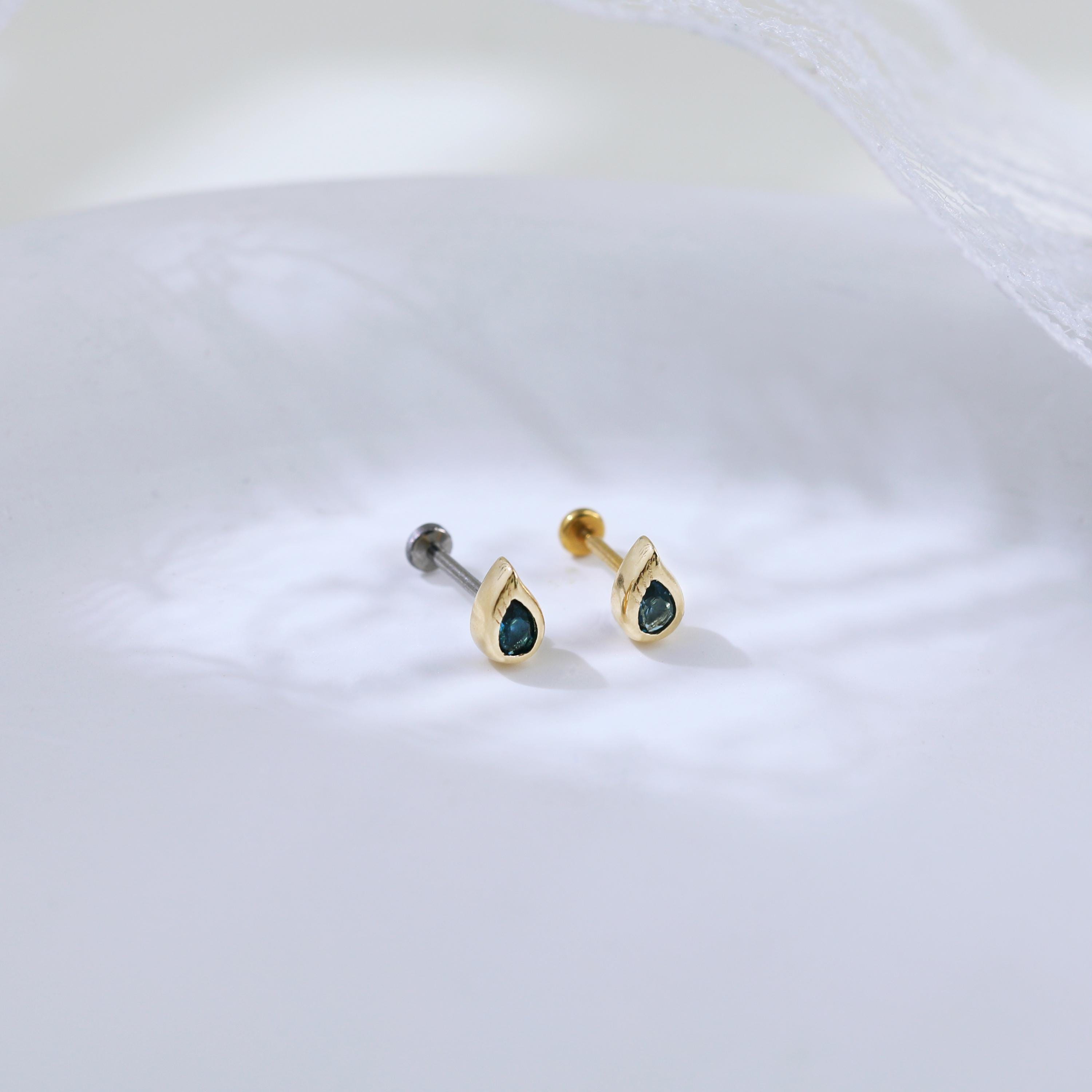 14K Solid Gold London Blue Topaz Pear Earring Elegant Gemstone Teardrop ...