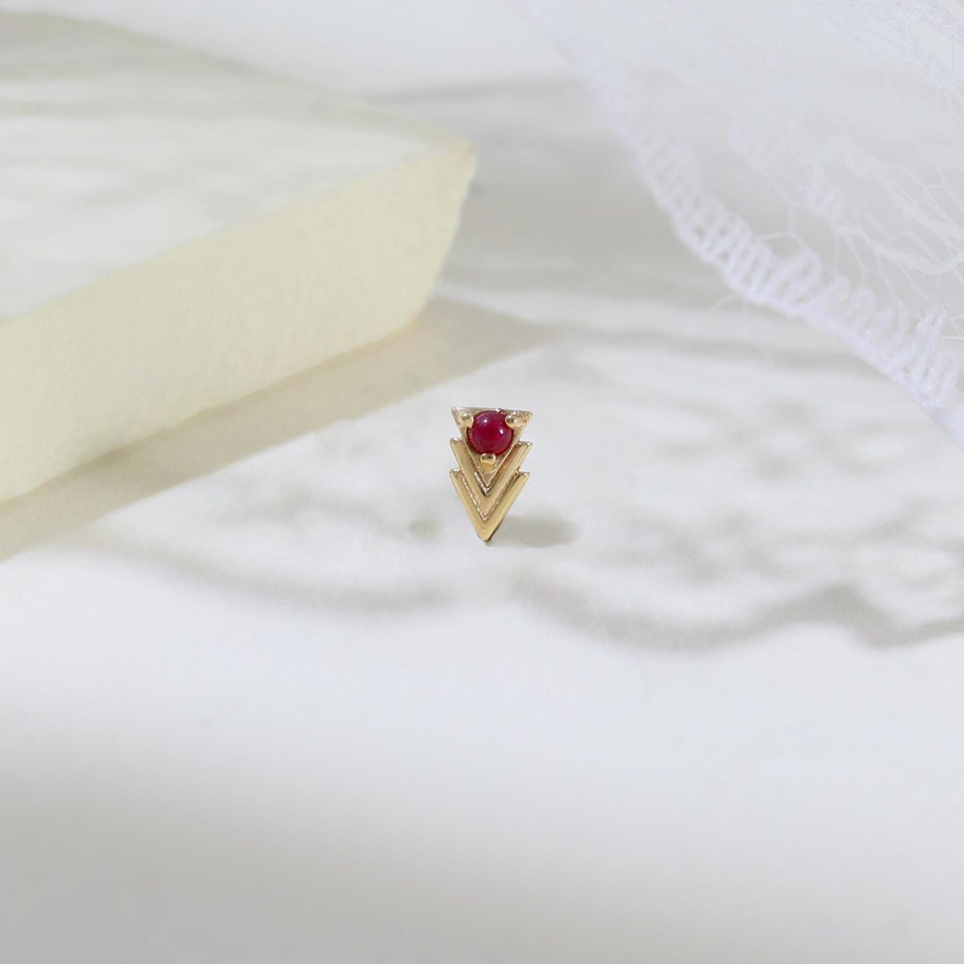 14K Solid Gold Ruby Earring Mini Spike Red Gemstone Flat Back Earring ...