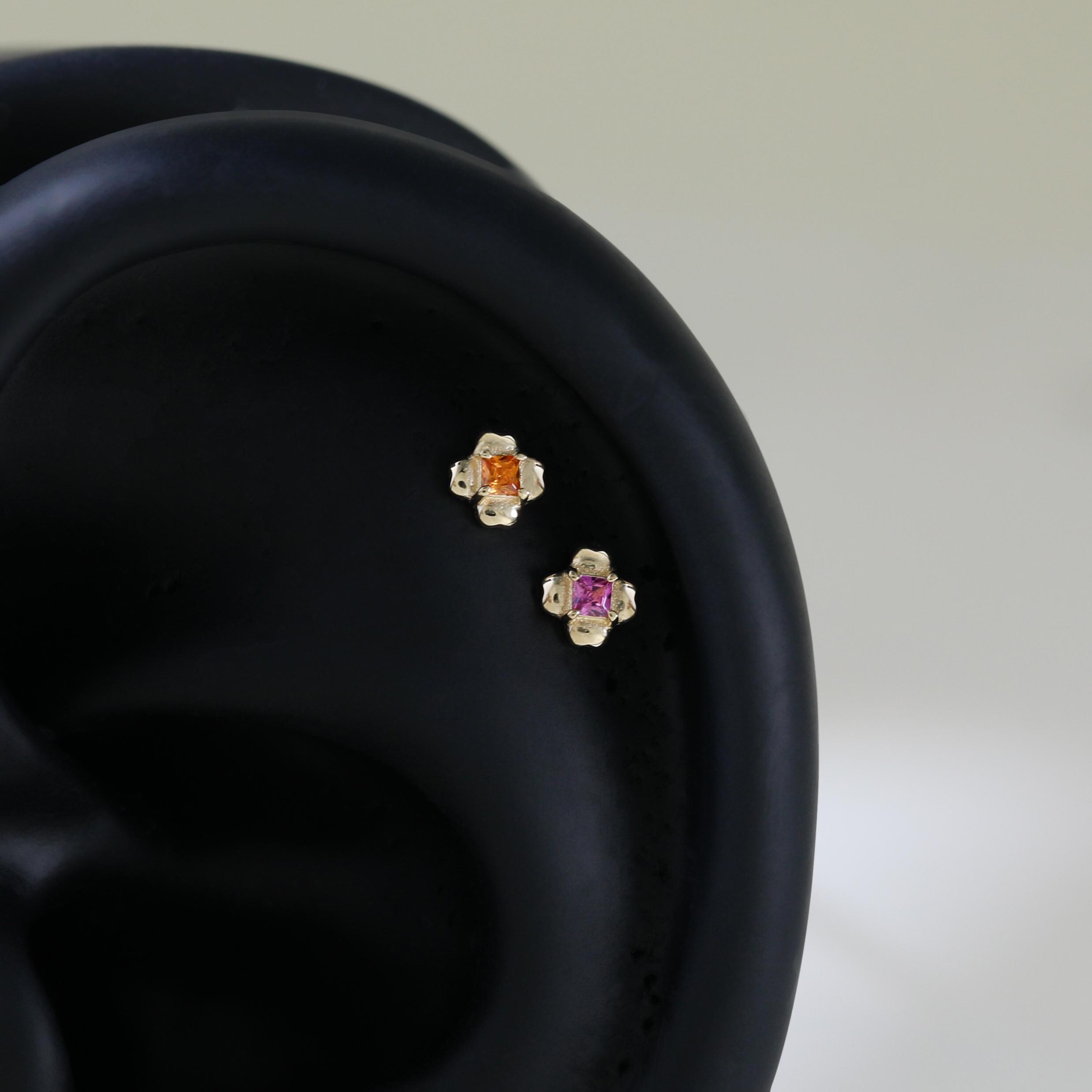 14K Solid Gold Flower Fanta Orange Garnet Rhodolite Garnet Earring ...