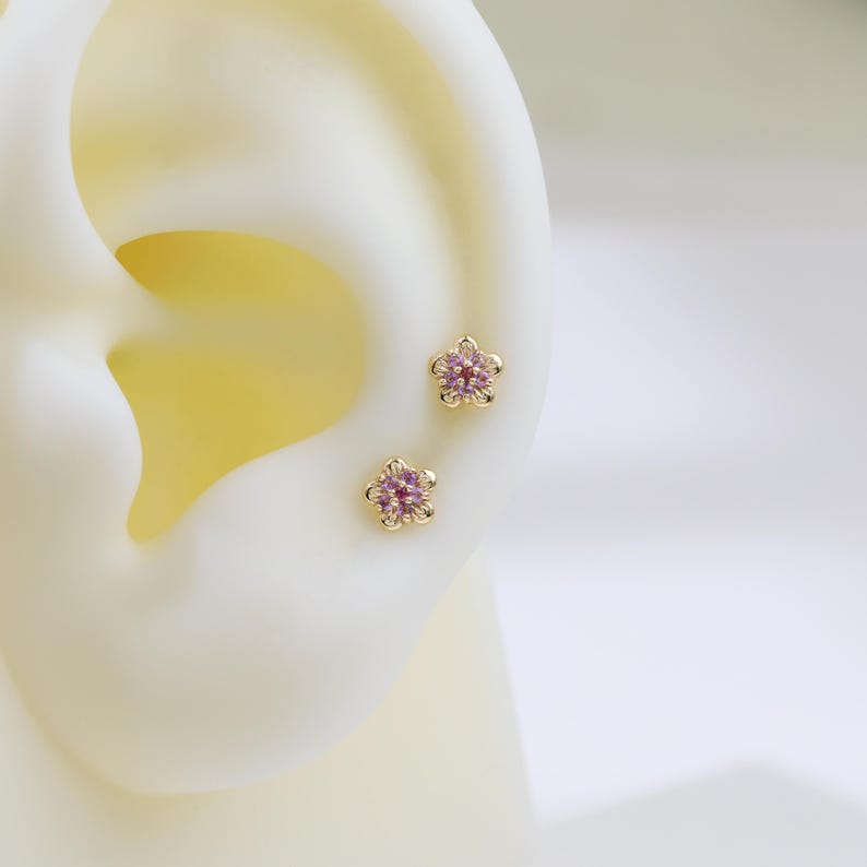 14K Solid Gold Amethyst Flower Earring Elegant Rhodolite Garnet ...