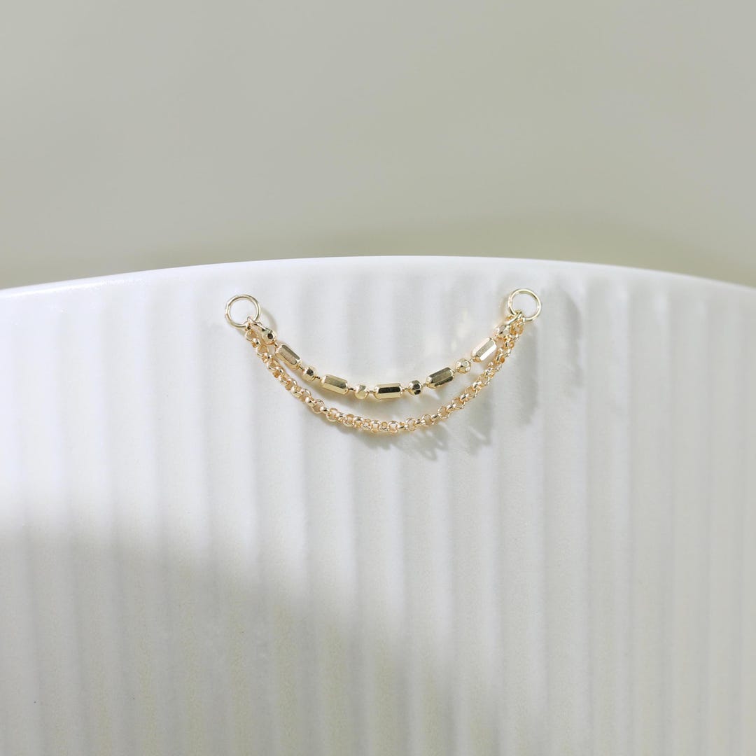 14K Solid Gold Double Chain Attachment Minimalist Drape Chain Connector ...