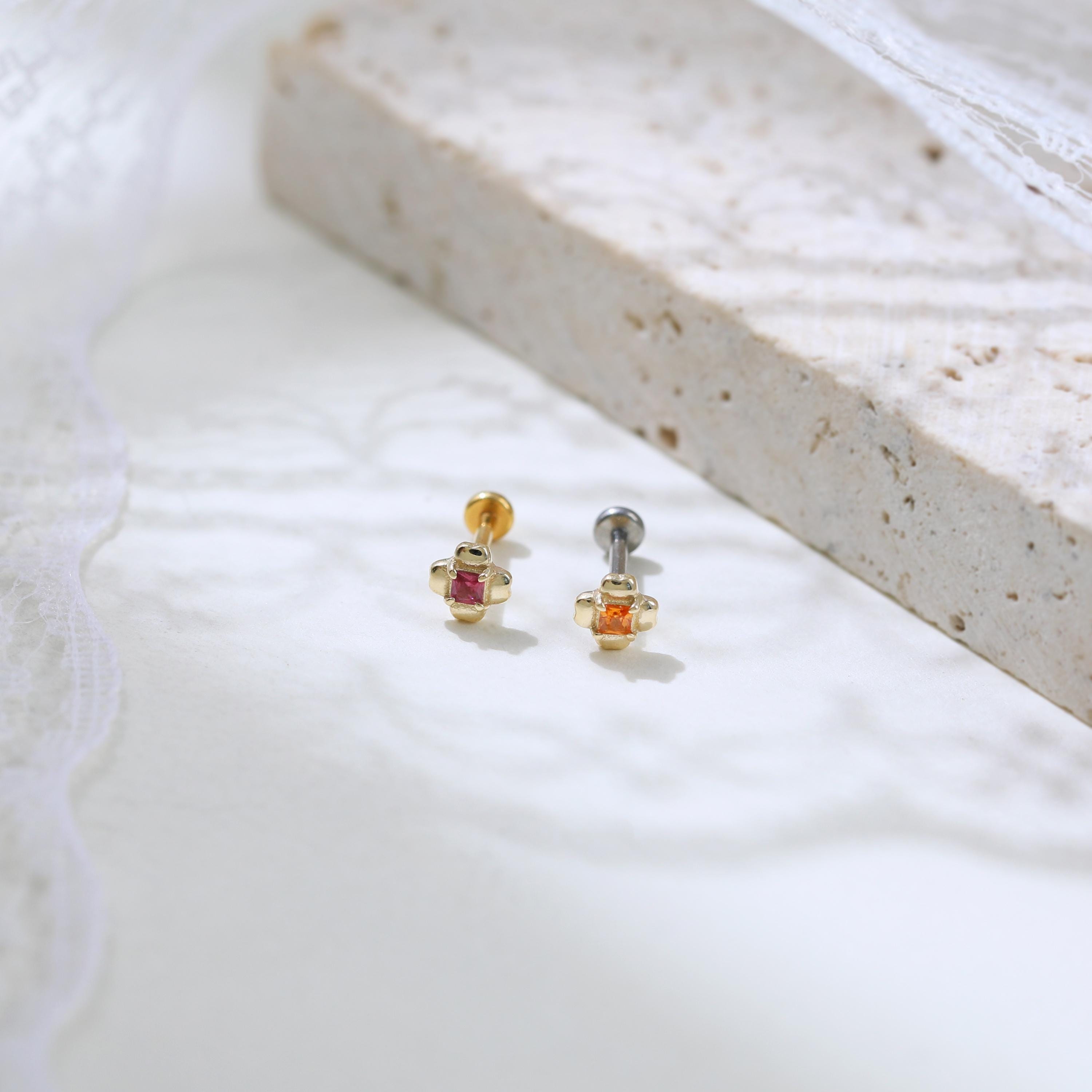 14K Solid Gold Flower Fanta Orange Garnet Rhodolite Garnet Earring ...