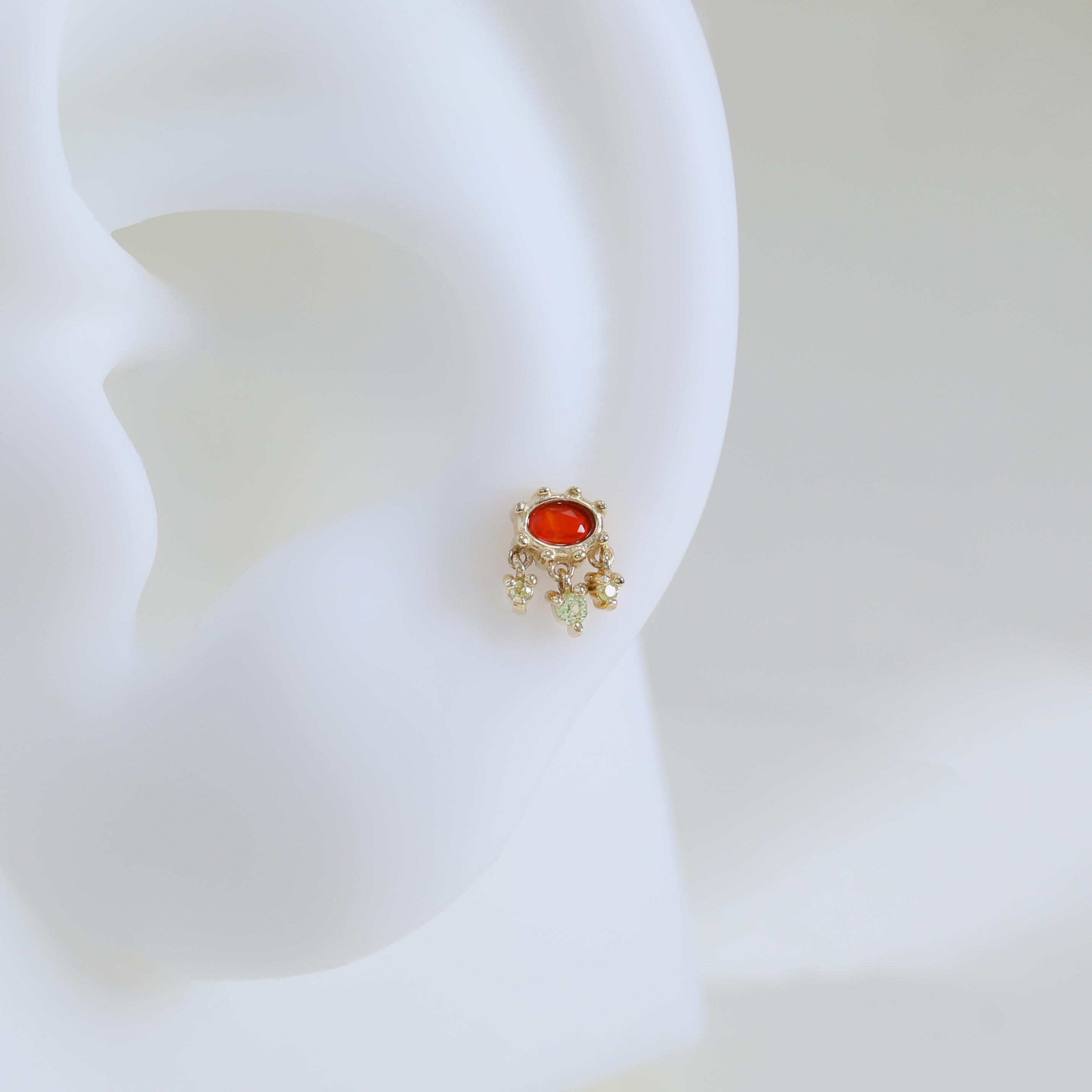 14K Solid Gold Red Chrysoprase Peridot Dangle Earring Geometric ...
