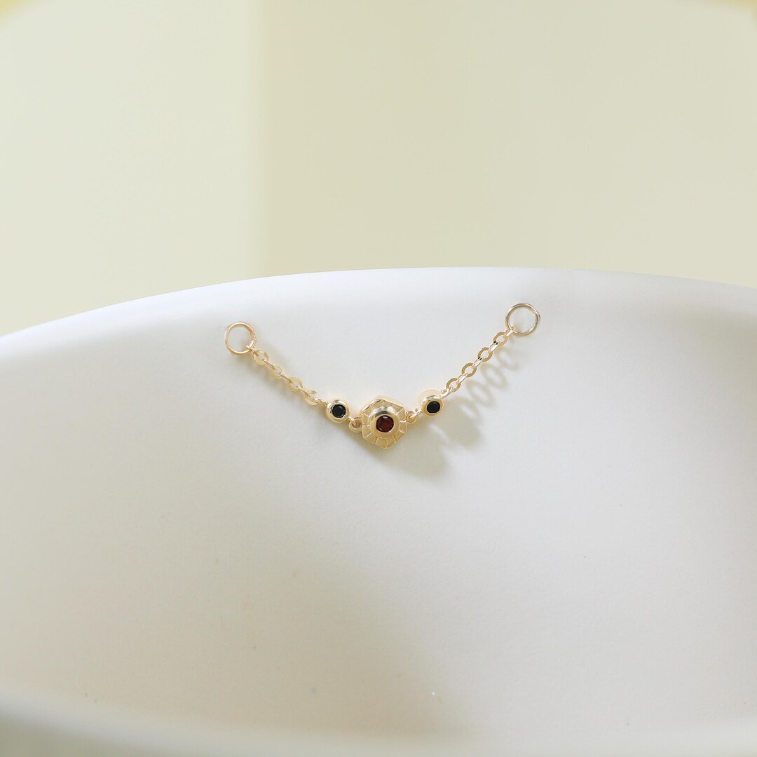 14K Solid Gold Garnet Black Spinel Chain Attachment Vintage Flower ...