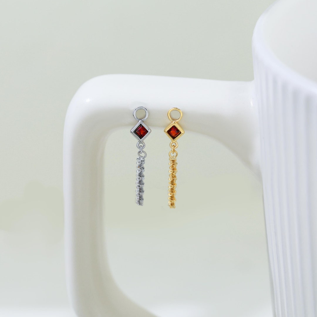Garnet Single Chain Dangle Charm Red Gemstone Pendant Cartilage Helix ...