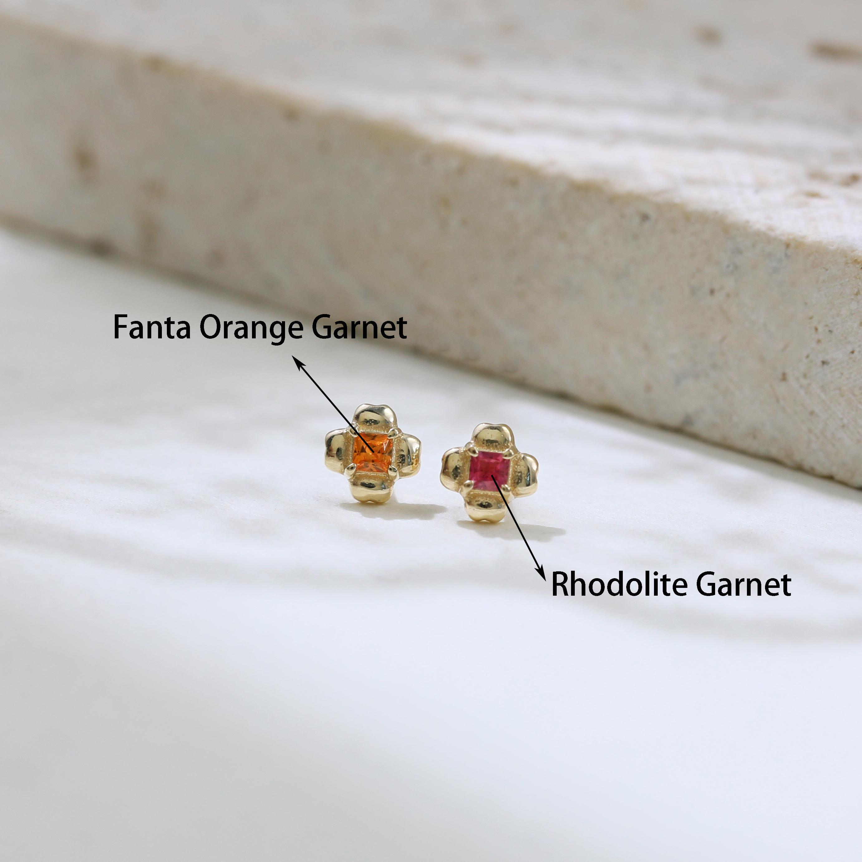 14K Solid Gold Flower Fanta Orange Garnet Rhodolite Garnet Earring ...