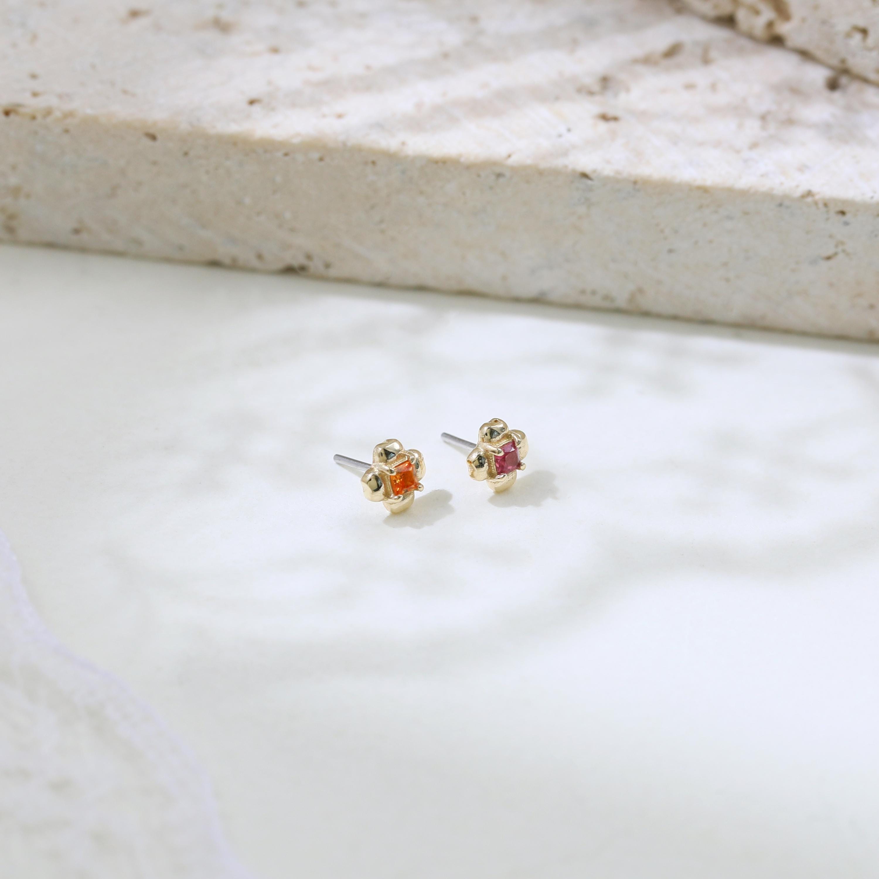 14K Solid Gold Flower Fanta Orange Garnet Rhodolite Garnet Earring ...
