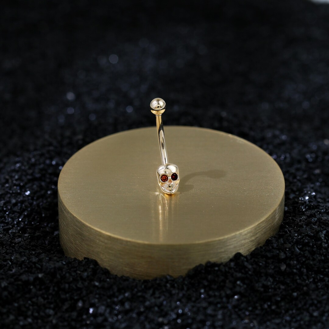 14K Solid Gold Garnet Skeleton Skull Rook Earring Gemstone Eyebrow Ring ...