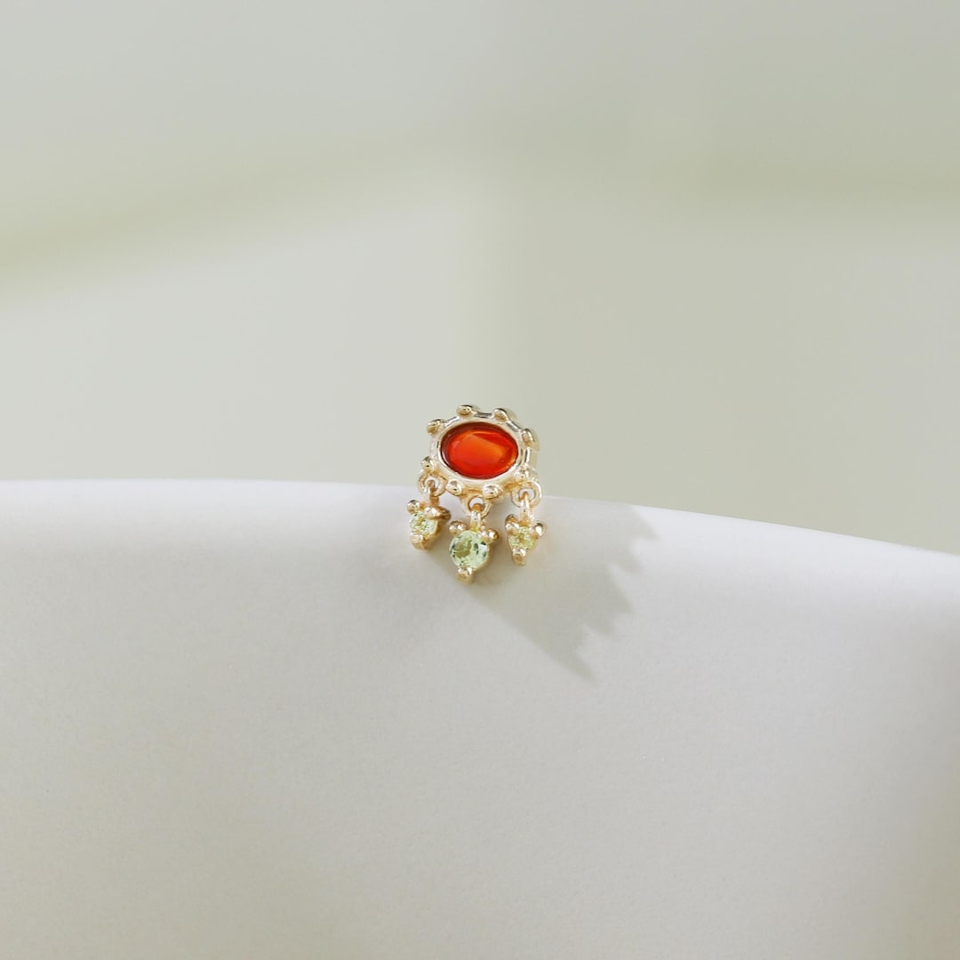 14K Solid Gold Red Chrysoprase Peridot Dangle Earring Geometric ...