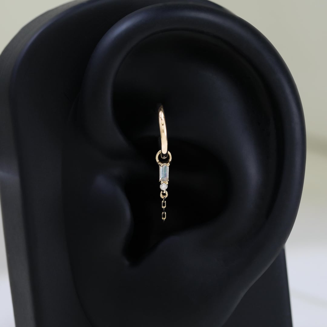 14K Solid Gold Dangle Labradorite Charm Moissanite Dangle Chain Charm ...