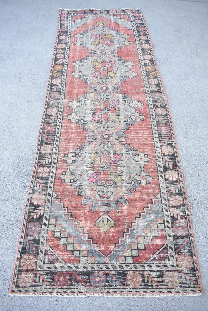Turkish Vintage Rug 3x9.1 Ft (92x278 Cm), Red Ombré Wool Rug - Etsy