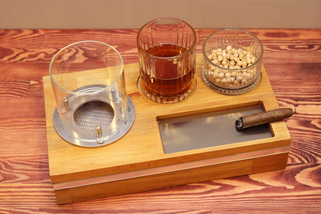Whiskey Serving Plate With Fireplace, Cigar Holder With Whiskey Serving ...