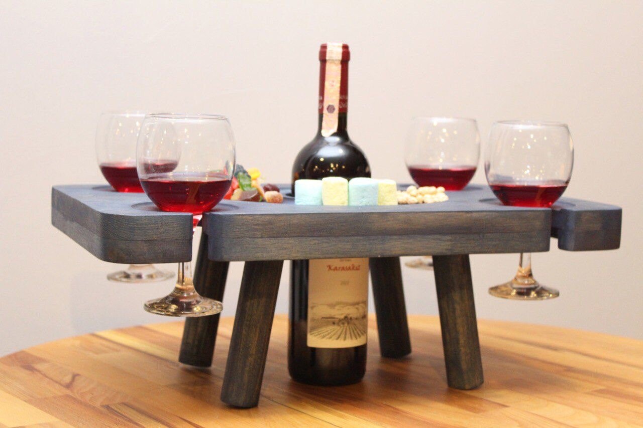 Wooden Wine and Snack Serving Tray, Breakfast Serving Table, Wine ...