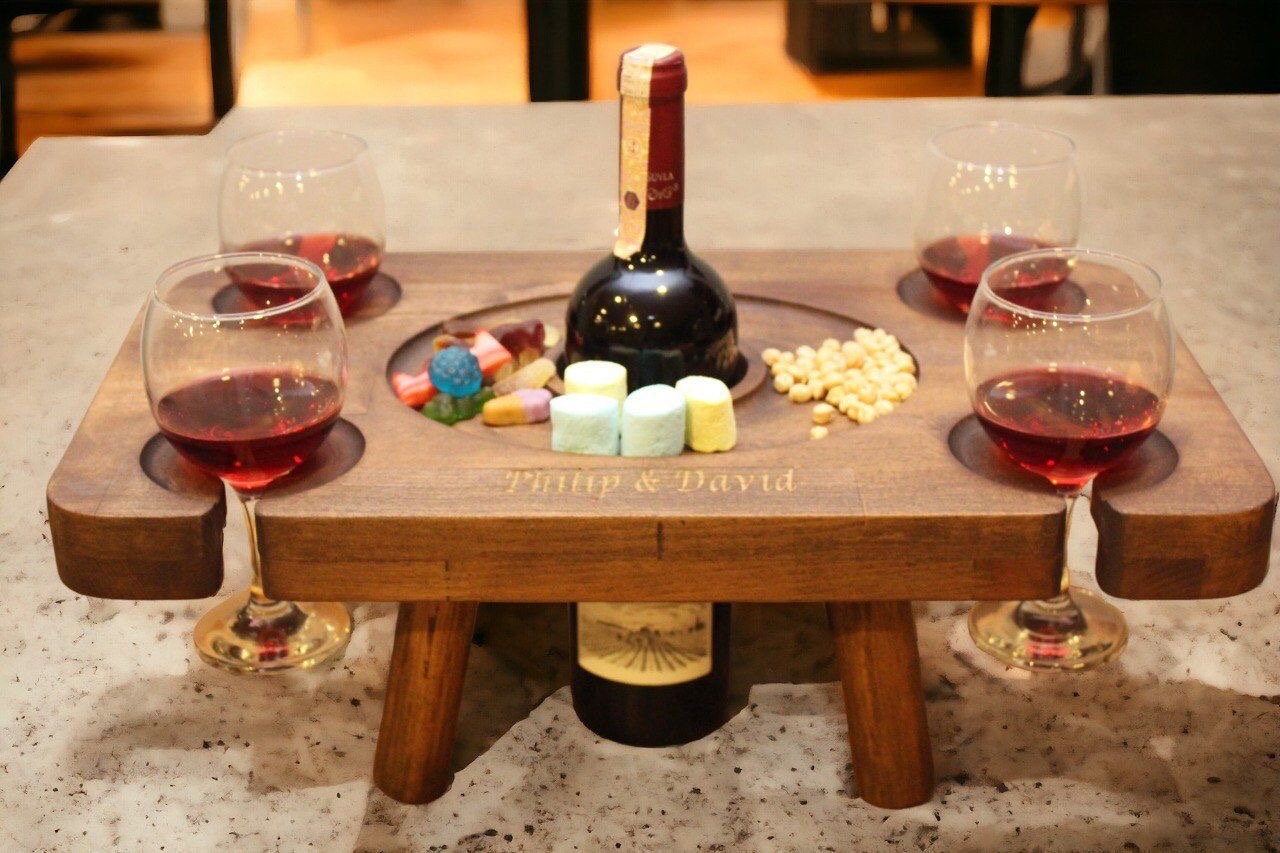 Wooden Wine and Snack Serving Tray, Breakfast Serving Table, Wine ...