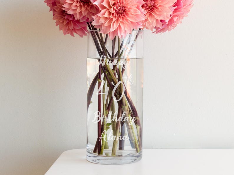 Personalised Glass Vase, Engraved 40th Birthday Vase, Add Any Name, Any ...