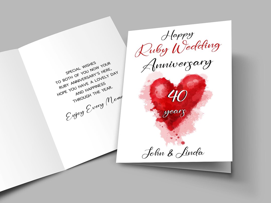 Personalised Ruby Wedding Anniversary Card, 40th Anniversary Card With ...