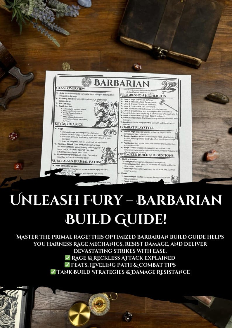 Barbarian Class Codex – Dungeons & Dragons 5e Cheat Sheet SRD Compliant ...