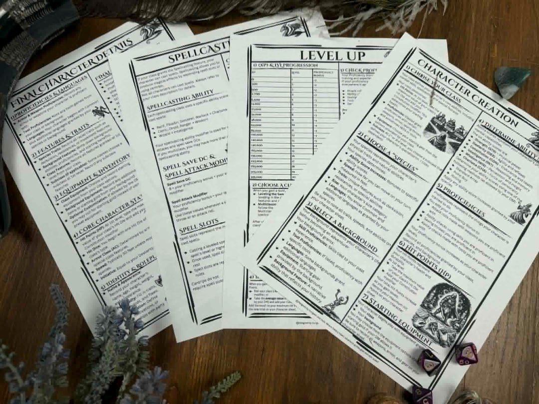 2014 DND 5e Character Creation & Leveling Guide Printable Player Cheat ...