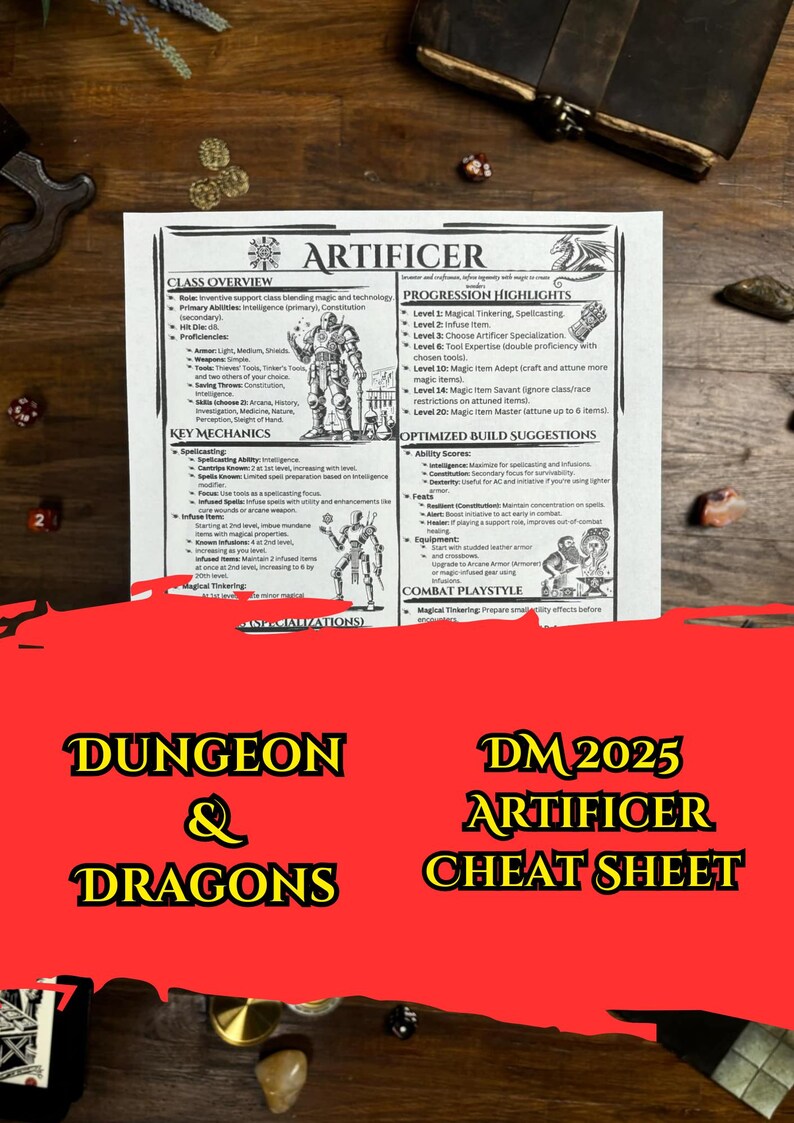 Artificer Class Codex – Dungeons & Dragons 5e Cheat Sheet SRD Compliant ...