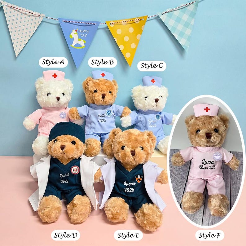 2026 Custom Medical Nurse Teddy Bear Emblem Name Graduation Keepsake ...