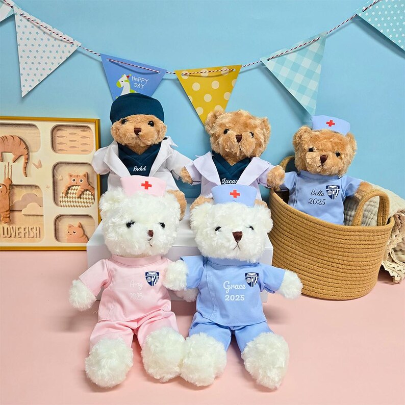 2026 Custom Medical Nurse Teddy Bear Emblem Name Graduation Keepsake ...