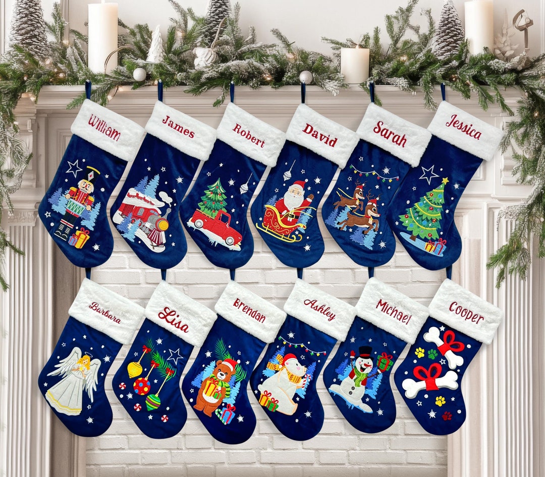 Personalized Christmas Stockings, Custom Blue Velvet Stocking ...