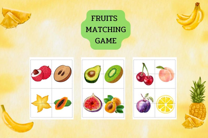 32-piece Fruit Matching Game for Kids, Printable Preschool Flashcards ...