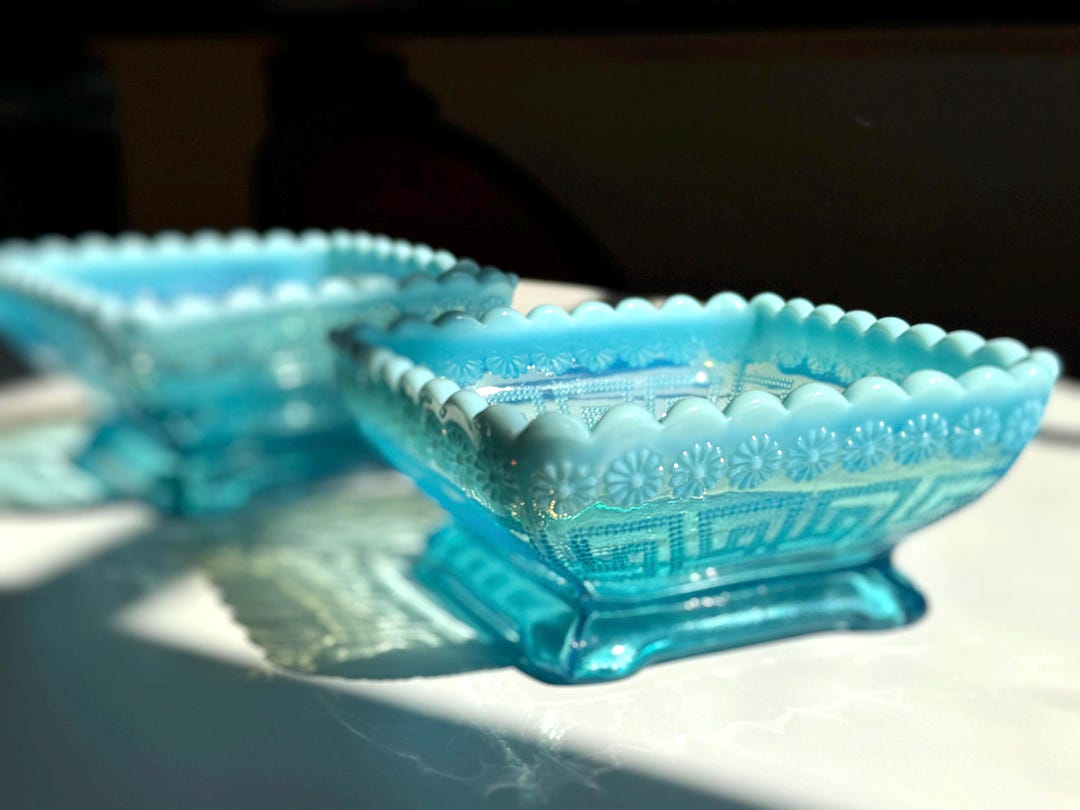 Antique Victorian Vintage Davidson Blue Pearline Glass Daisy Suite 1886 ...