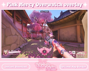 Rose Gold Mercy Overwatch Overlay for Twitch Cute Rose Gold Glitter Sparkle Pink Mercy Angel HUD ...