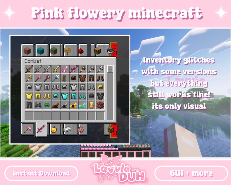 Pink Flowery Minecraft GUI + More Texture Pack! Versions 1.20.1 and ...